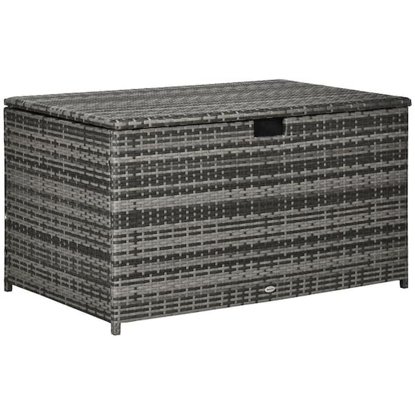 Outsunny 40 Gal. Grey Rattan Wicker Rolling Deck Box for Floats ...