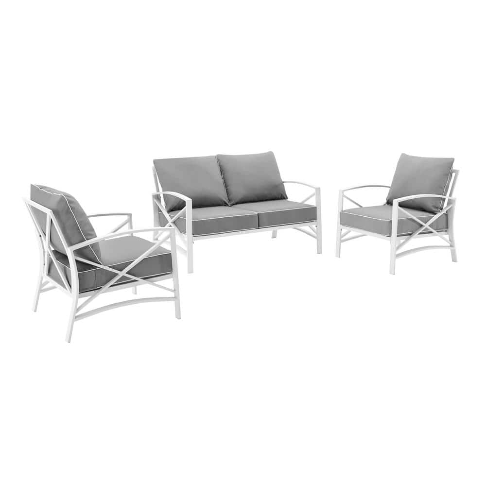 CROSLEY FURNITURE Kaplan White 3-Piece Metal Patio Seating Set with ...