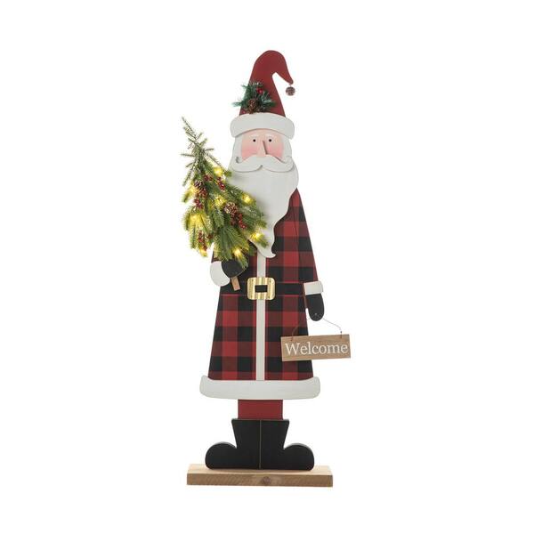 Glitzhome 36 in. H Lighted Wooden Santa Porch Decor Christmas Yard ...