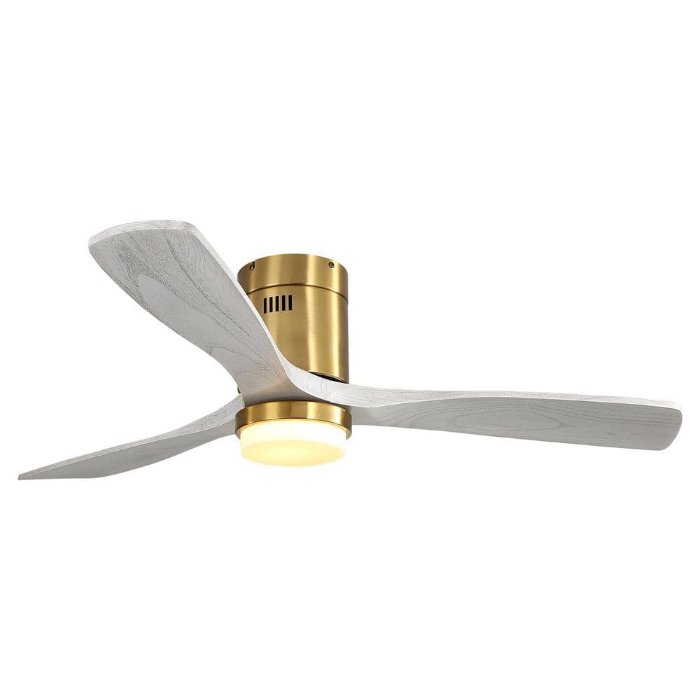 YUHAO Whisper 52 in. Indoor Flush Mount Wood Modern Ceiling Fans With ...