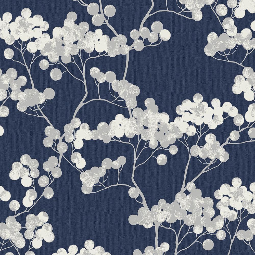 Seabrook Designs 56 sq. ft. Navy Blue Bayberry Blossom Unpasted ...