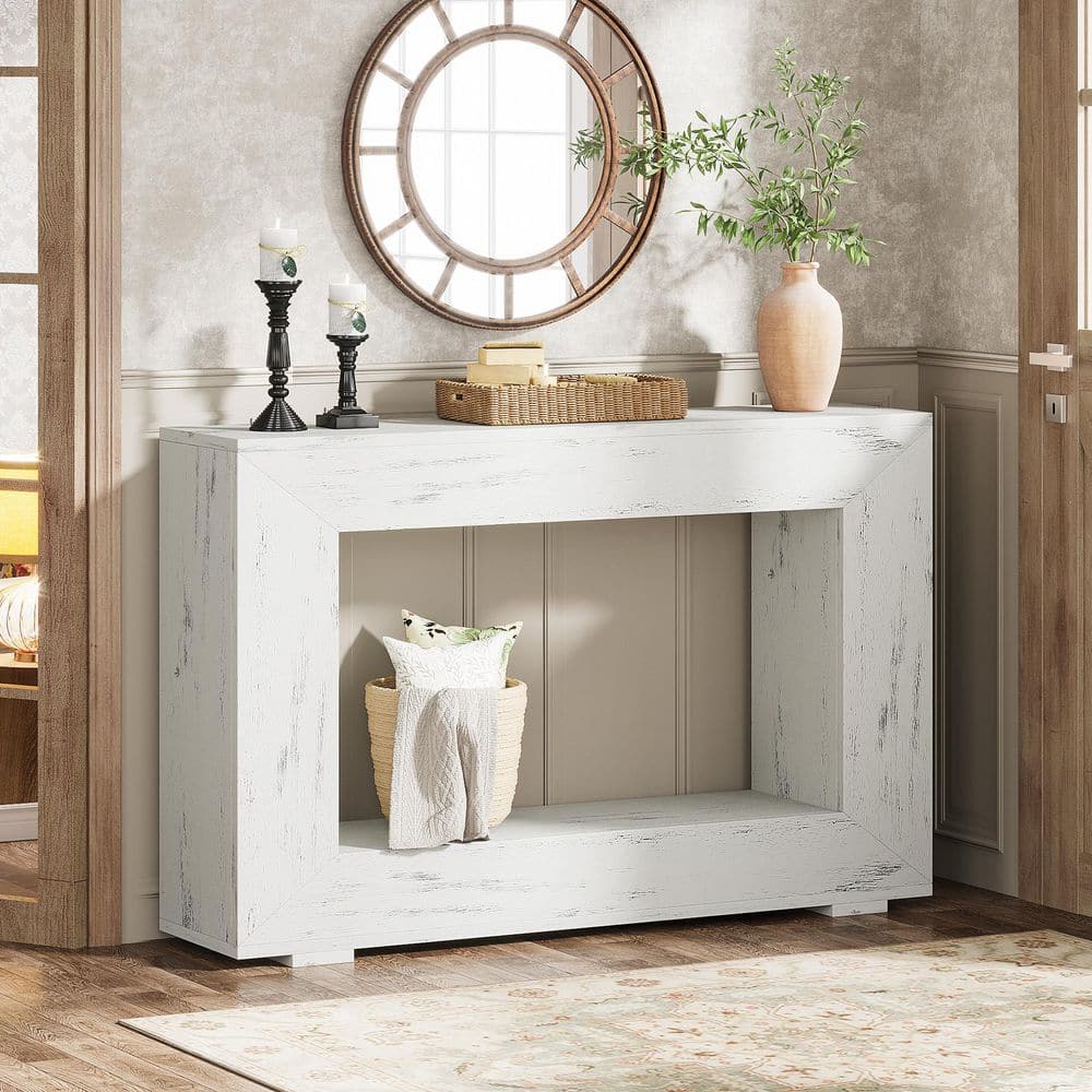 BYBLIGHT Turrella 47 in. White Rectangle MDF Console Table with Storage ...