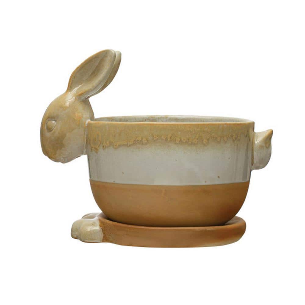 Storied Home 8.75 in. L x 6 in. W x 7 in. H Cream and Tan Color Indoor ...