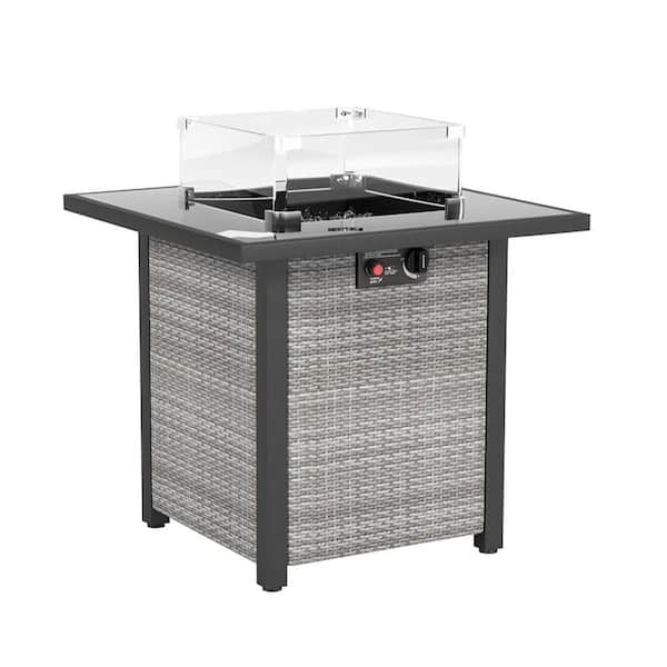 Tenleaf Gray White 28 in. 50000 BTU Square Wicker Outdoor Fire Pit ...