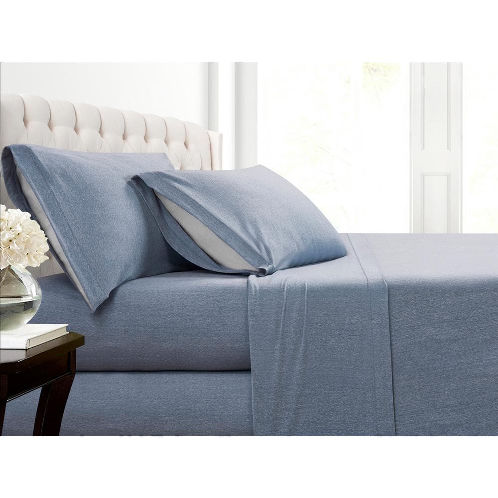 Morgan Home Heather Jersey 3-Piece Blue Solid Cotton Blend Twin XL ...