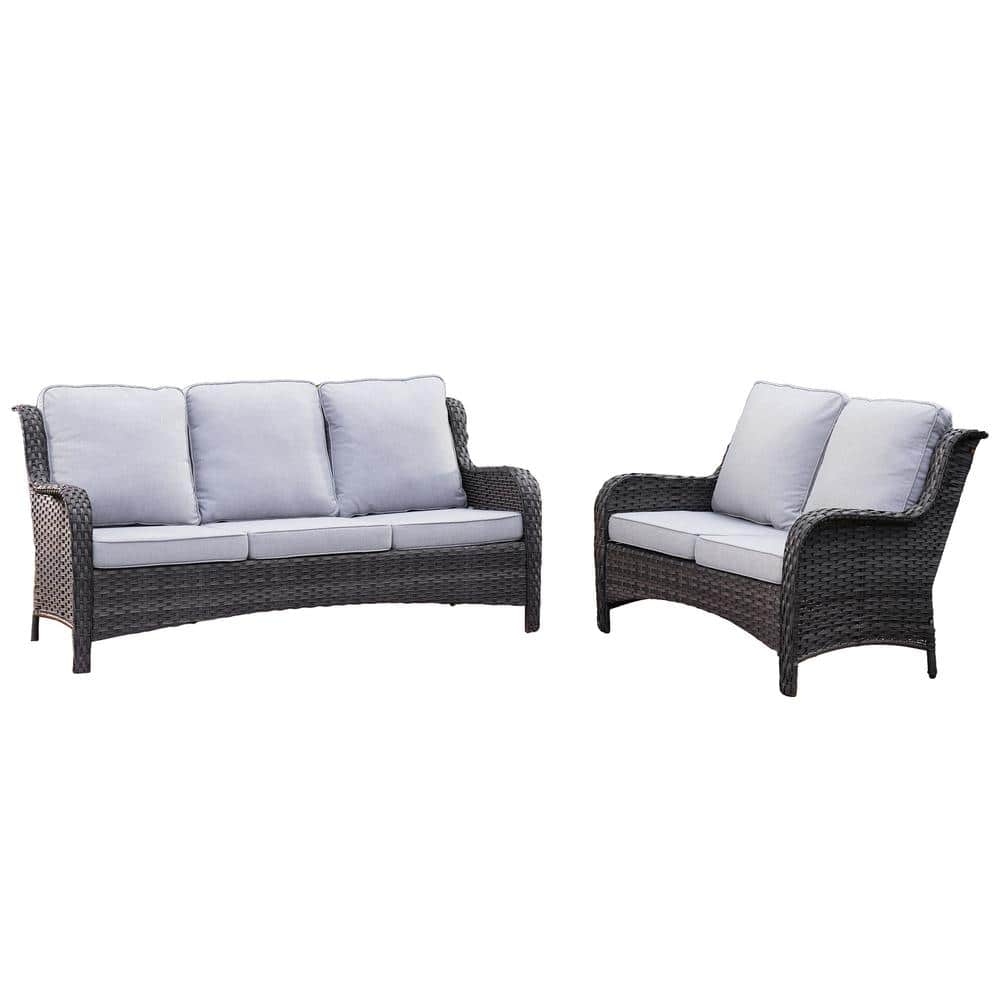 XIZZI Vincent Gray 2-Piece Wicker Outdoor Patio Conversation Seating ...