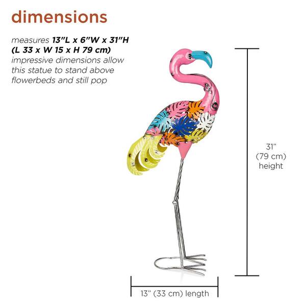Alpine Corporation Metal Colorful Flamingo with Leaves Decor Alpine Corporation Metal Colorful Flamingo with Leaves Decor