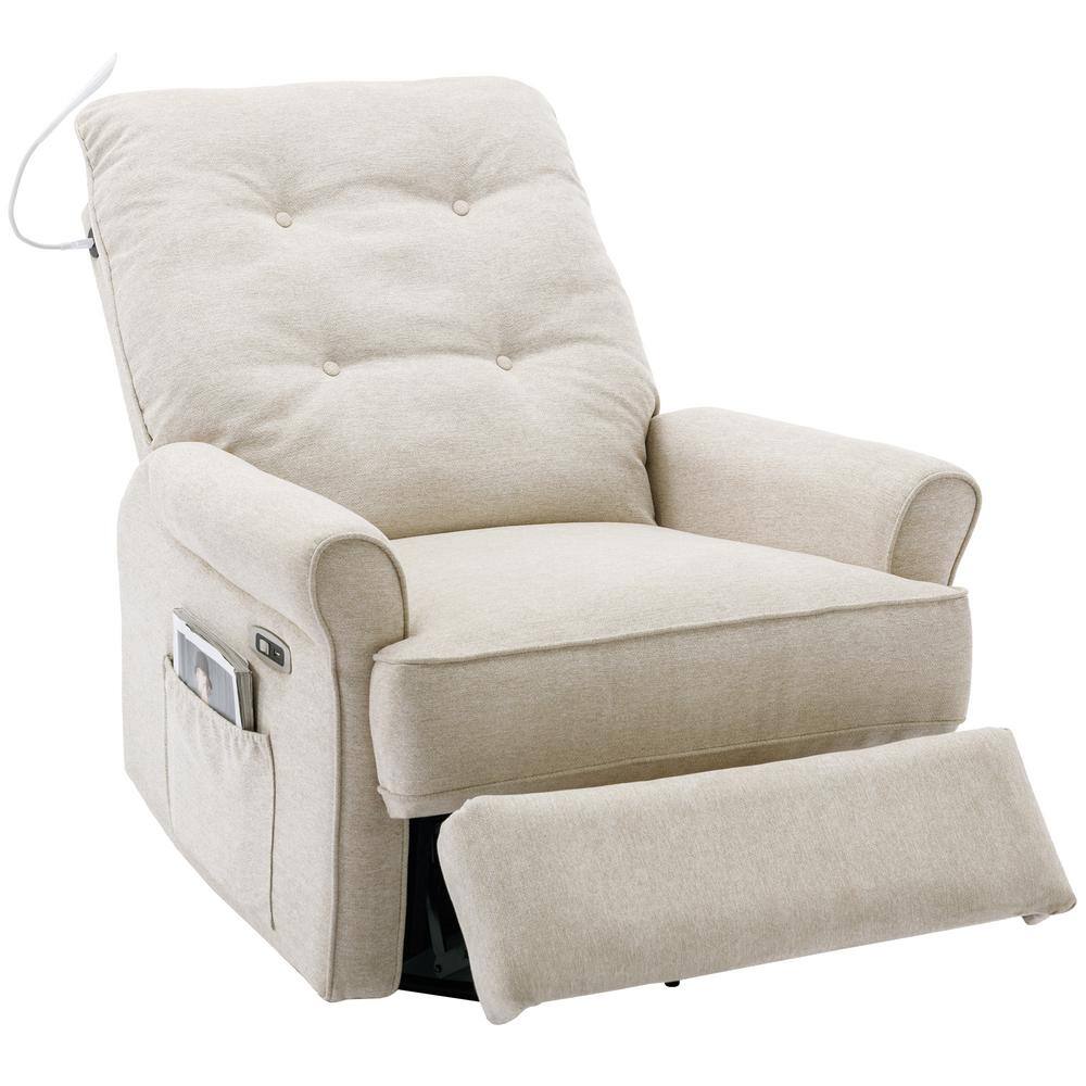 Nestfair Cream Linen Swivel Recliner with Power Reclining RC0910A - The ...