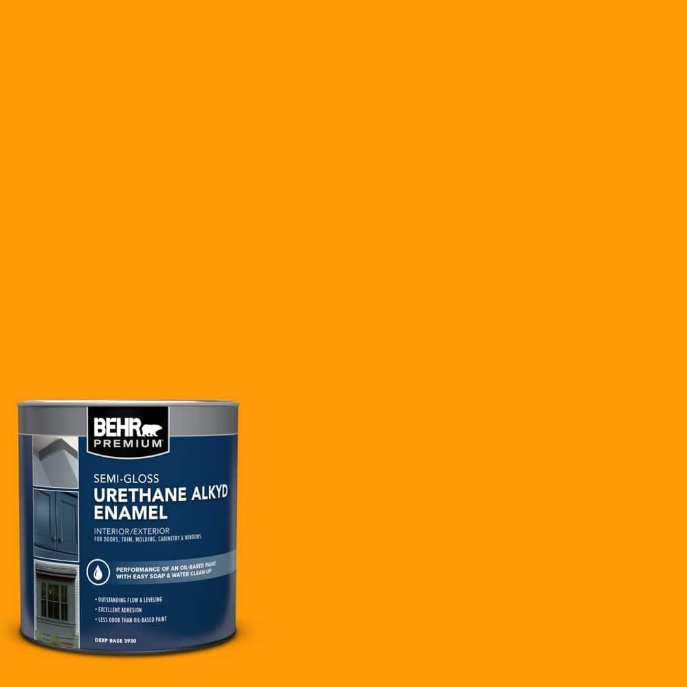 BEHR PREMIUM 1 qt. #S-G-320 Atomic Tangerine Semi-Gloss Enamel Urethane ...