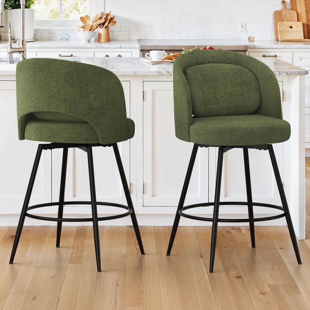 OrangeOne 39 in. Green Chenille Swivel Bar Stool Upholstered Metal ...