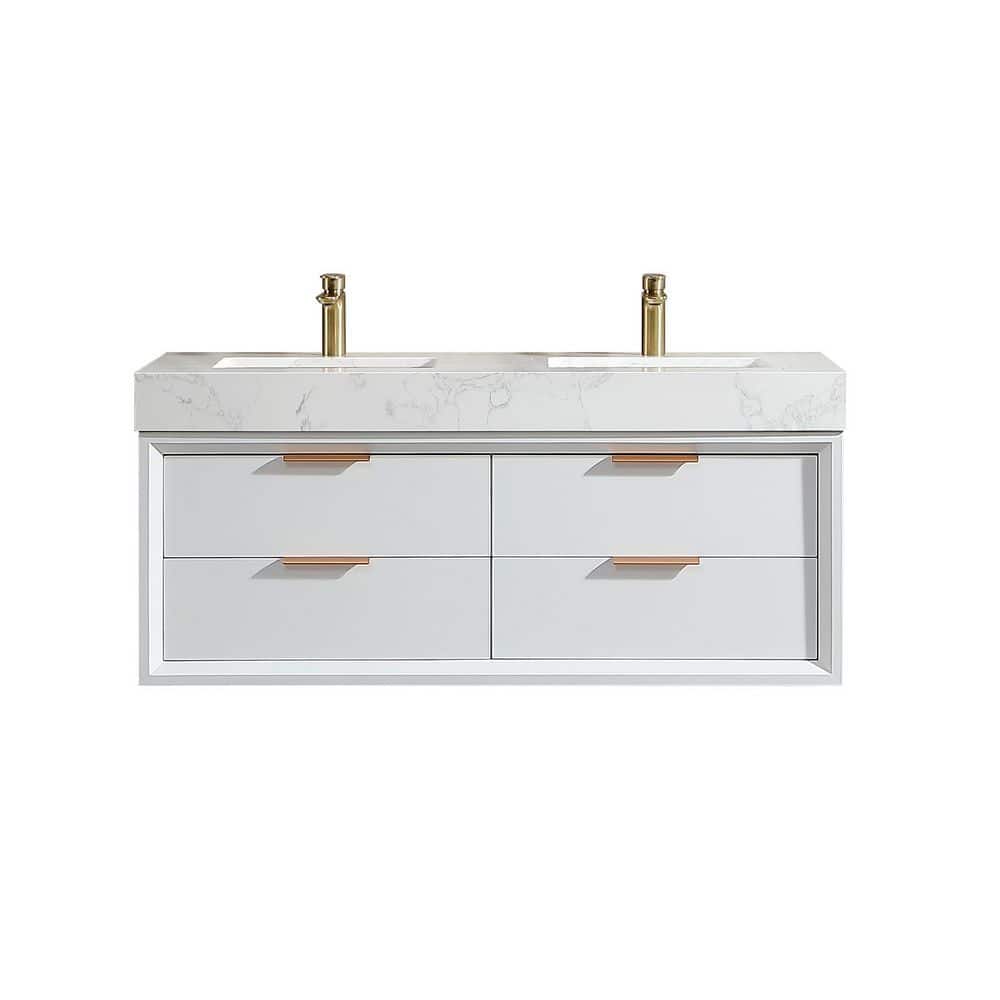 BWE 48 in. W x 20.8 in. D x 21.3 in. H Wall Mounted Floating Wood Bath ...