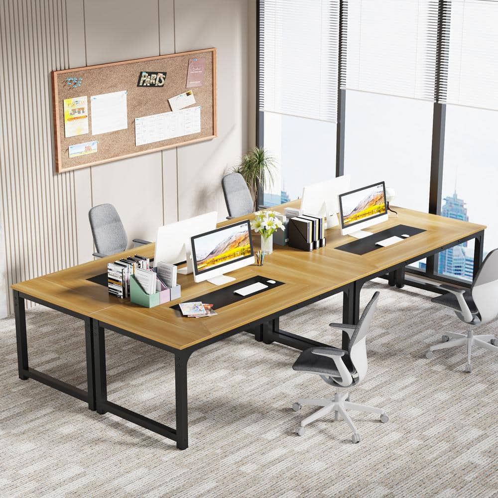 BYBLIGHT Capen 78.7 in. Rectangle Oak Engineered Wood Large Computer ...