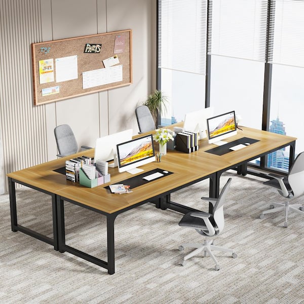 BYBLIGHT Capen 78.7 in. Rectangle Oak Engineered Wood Large Computer ...