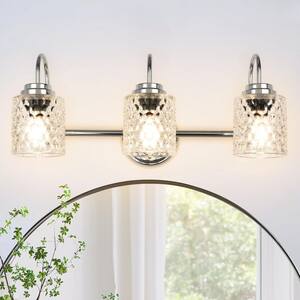 Rennnsan Roxanne 24.4 in. W 3-Light Chrome Modern Ribbed Glass Globe Bubble Bathroom Vanity ...