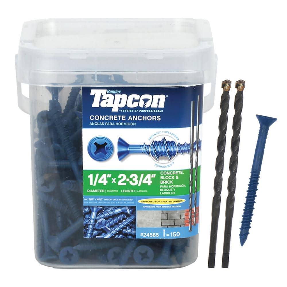 Tapcon 1/4 in. x 2-3/4 in. Phillips-Flat-Head Concrete Anchors (150-Pack) 24585 - The Home Depot