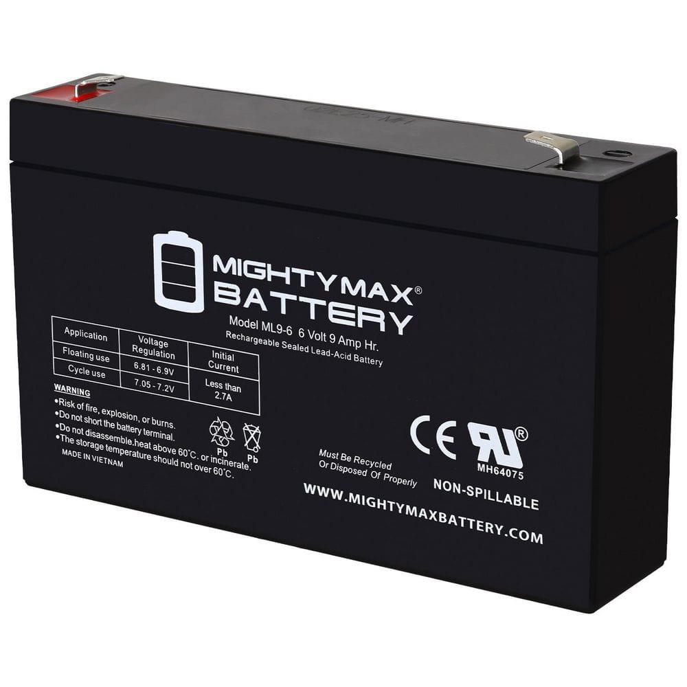 MIGHTY MAX BATTERY 6-Volt 9 AH, F2 Terminal, Rechargeable Battery for ...