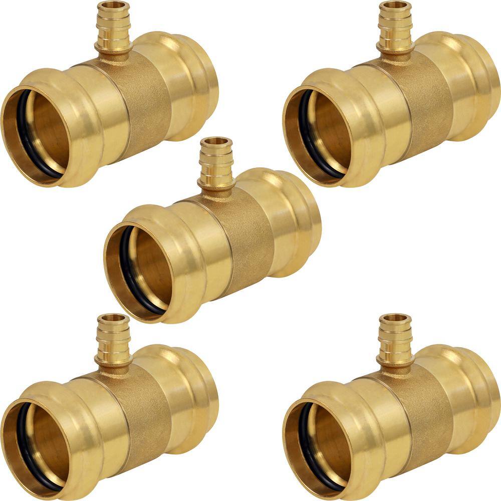 PLUMBFLEX 1/2 in. Pex A x 1-1/2 in. Press Lead Free Brass Tee Pipe Fitting (Pack of 5 ...