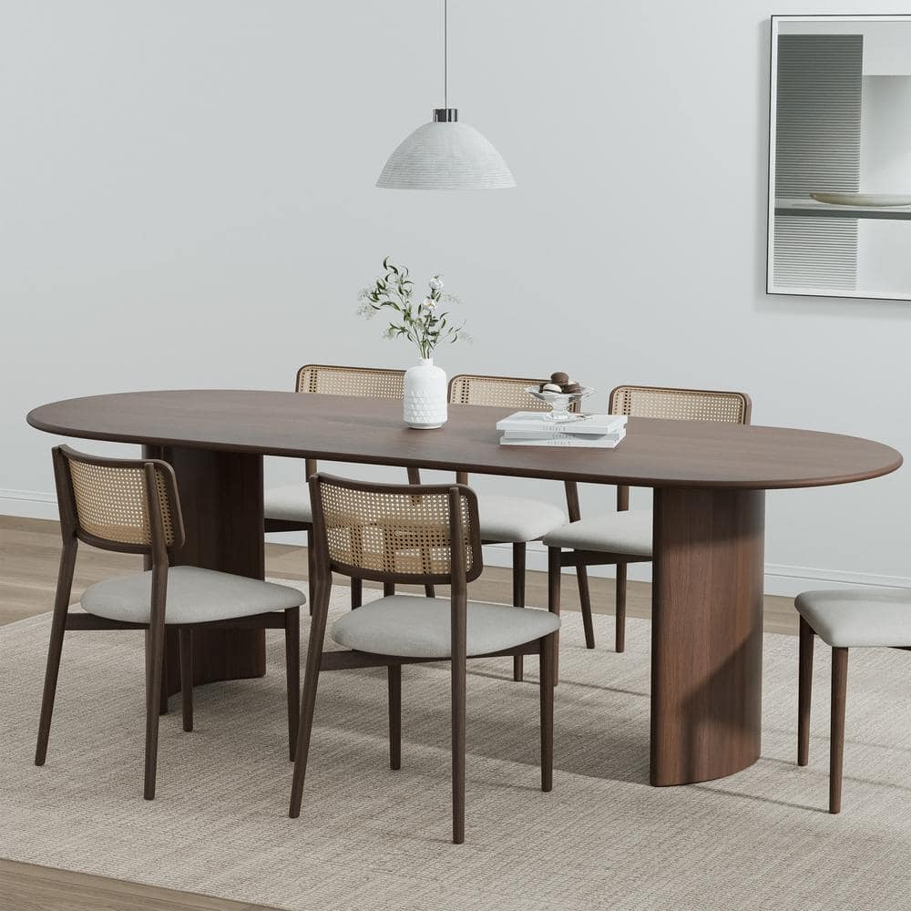 Dovelina Haiden Modern Oval Oak Wood Top Walnut 79 in. Double Pedestal ...
