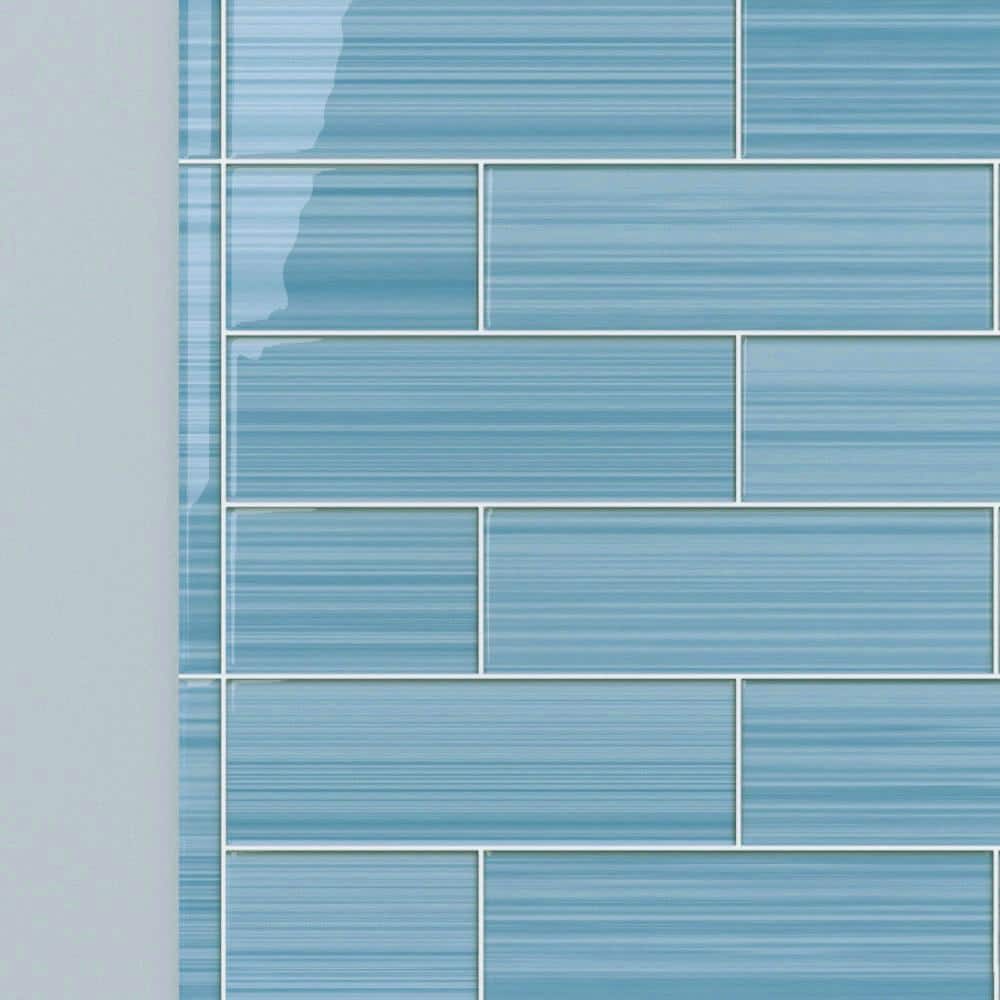 Bodesi Hand Painted Trim 1 in. x 12 in. Astoria Blue 40 Glass tile (0. ...
