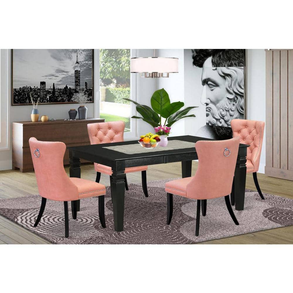 East West Furniture 5-Piece Rectangle Black Finish Solid Wood Top ...