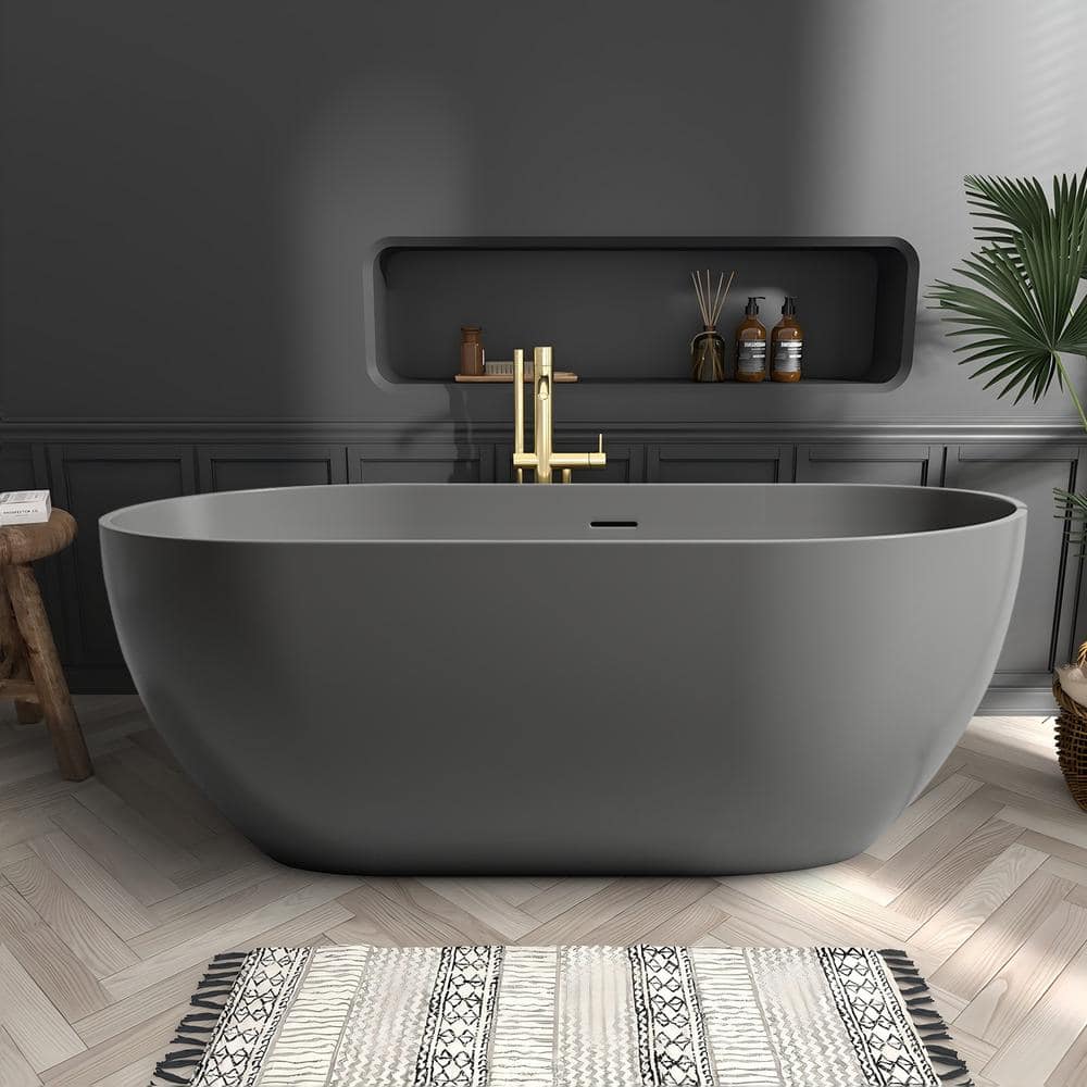 UPIKER Exquisite 59 in. x 29.5 in. Soaking Gray Solid Surface Bathtub ...