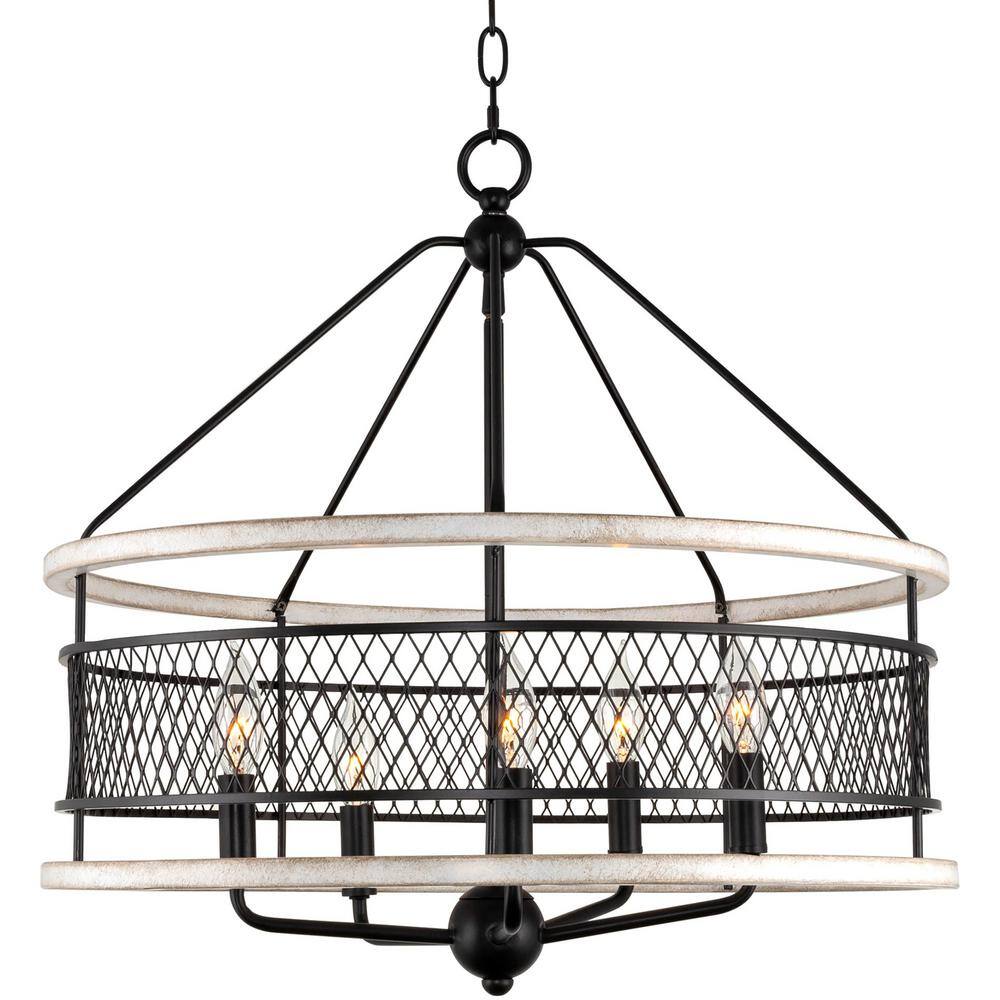 Kira Home Duvall 60-Watt 5-Light Black Farmhouse Pendant Light with Black Shade, No Bulb ...