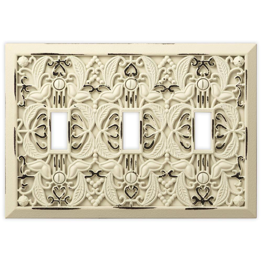 AMERELLE Filigree 3 Gang Toggle Metal Wall Plate - Antique White ...