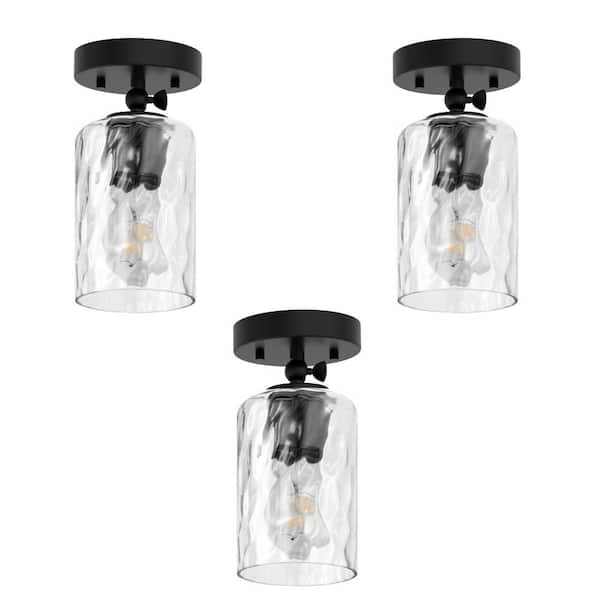 YANSUN 5 in. 1-Light Black Semi-Flush Mount Ceiling Light with Glass ...
