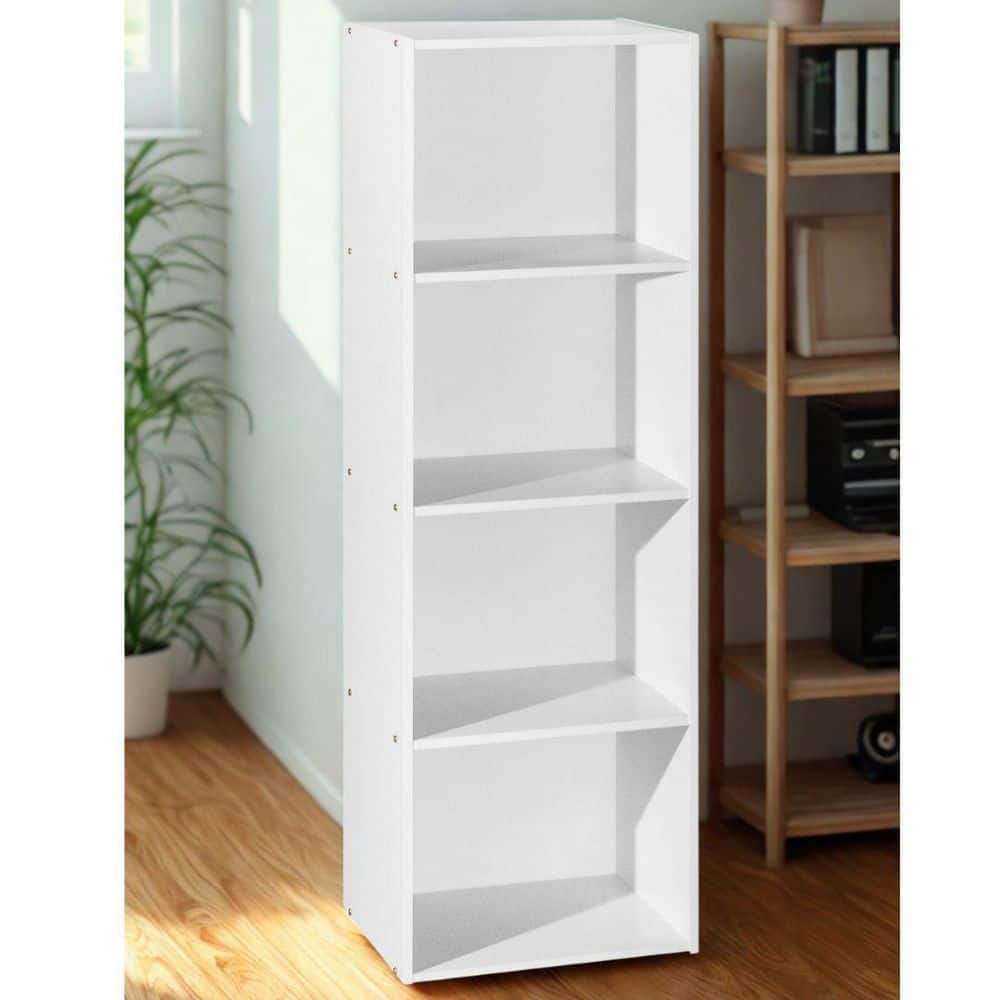 L'Baiet 47.3 in. Tall White Wood 4-Shelf Bookcase with Open Storage 4 ...