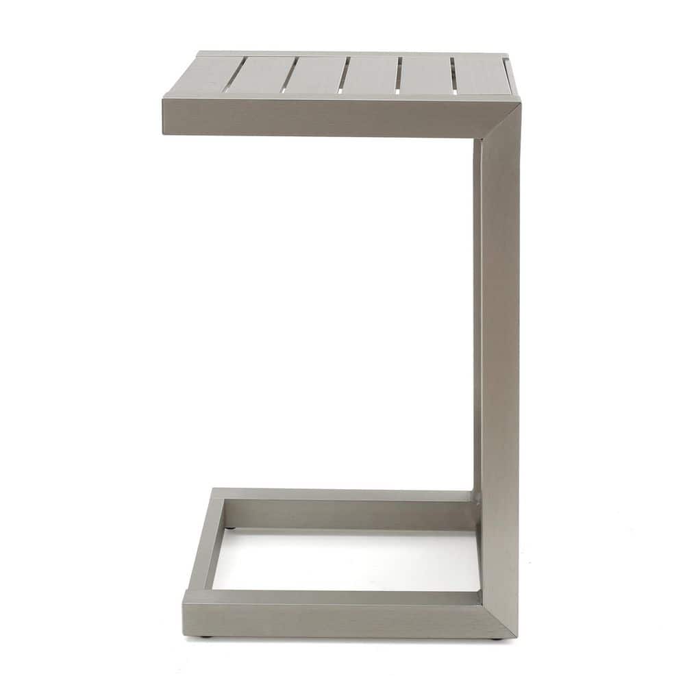Silver Aluminum Outdoor Side Table with C-Shaped Design, Patio End ...
