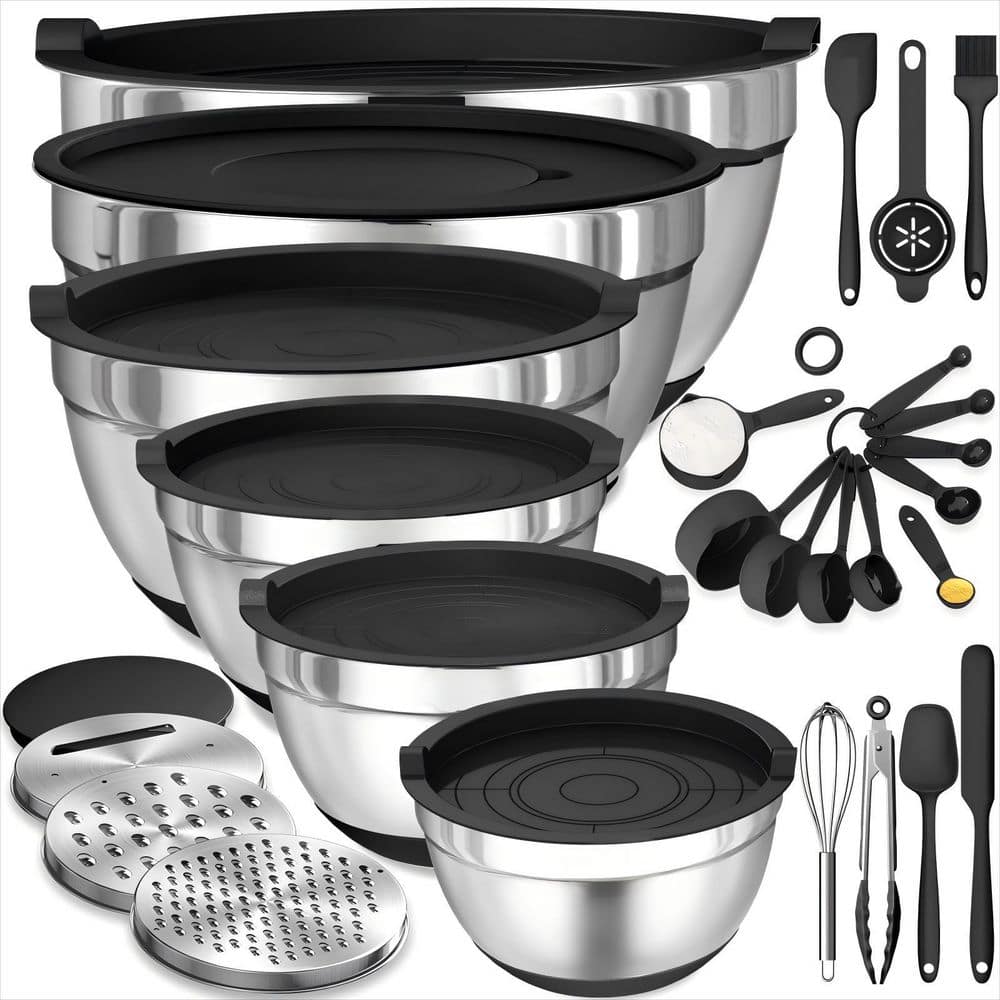 Wudkey 26-Piece Stainless Steel Bowls Set with Airtight Lids and Grater ...