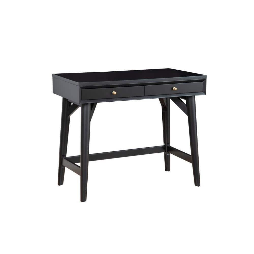 Benjara 36 in. Rectangular Black Wood Top 2-Drawer Writing Desk with ...