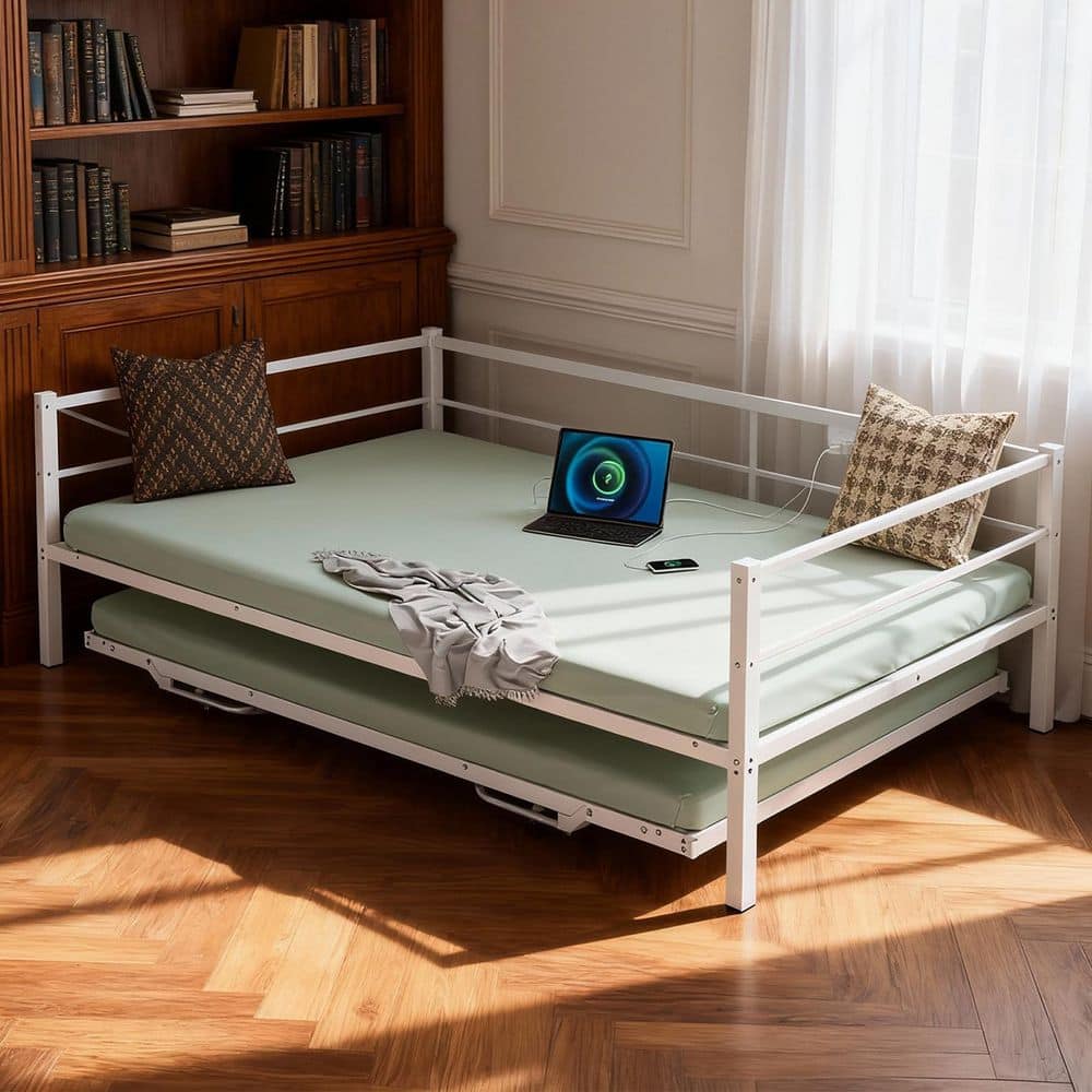 Karl home White Full Size Daybed with Charging Station and LED Lights ...