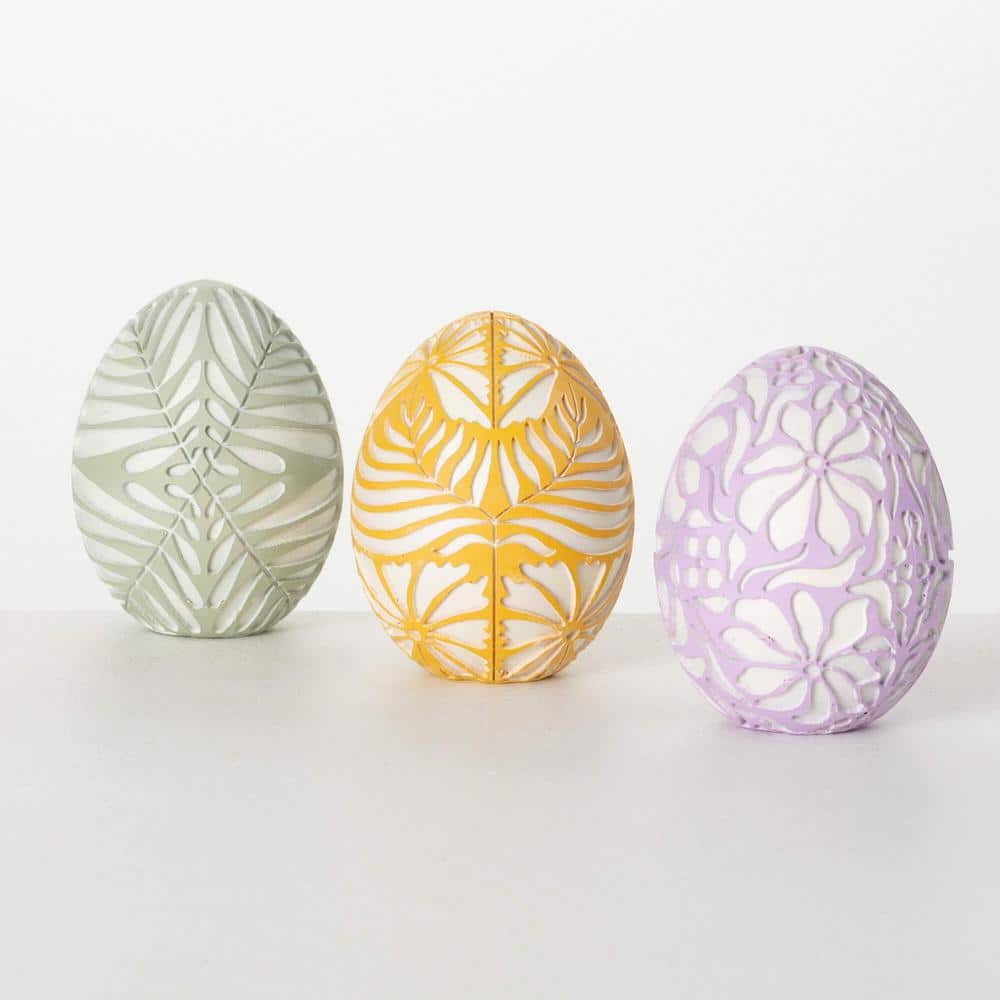 SULLIVANS 4.5 in. Sculpted Botanical Egg Decor Set of 3, Resin PR2886 ...