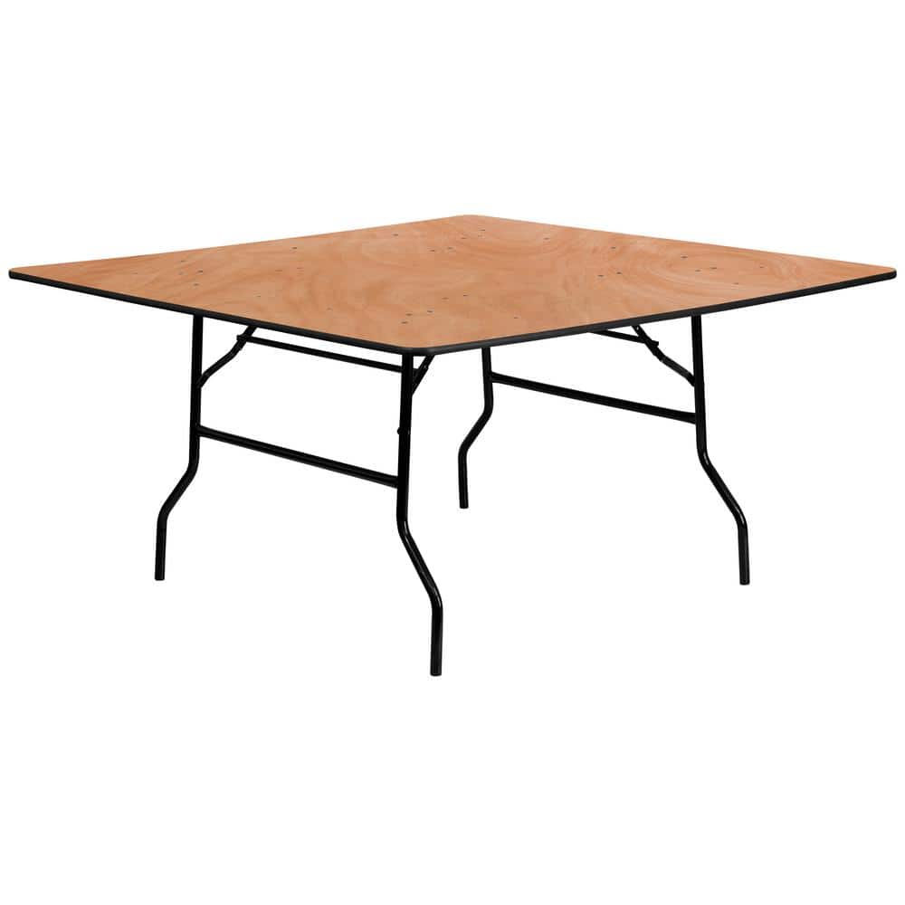 Carnegy Avenue 60 in. Natural Wood Tabletop Metal Frame Folding Table ...