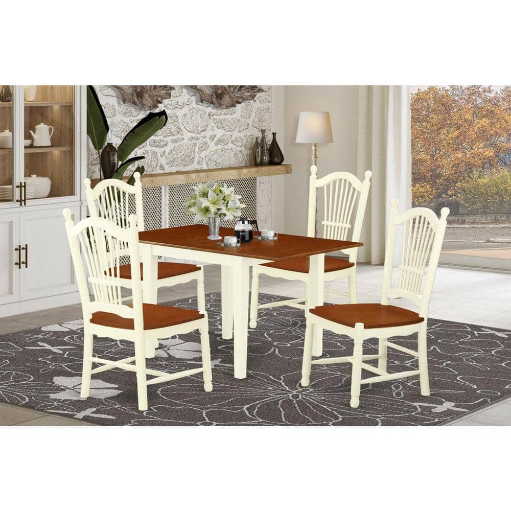 East West Furniture 5-Piece Buttermilk and Cherry Solid Wood Top ...