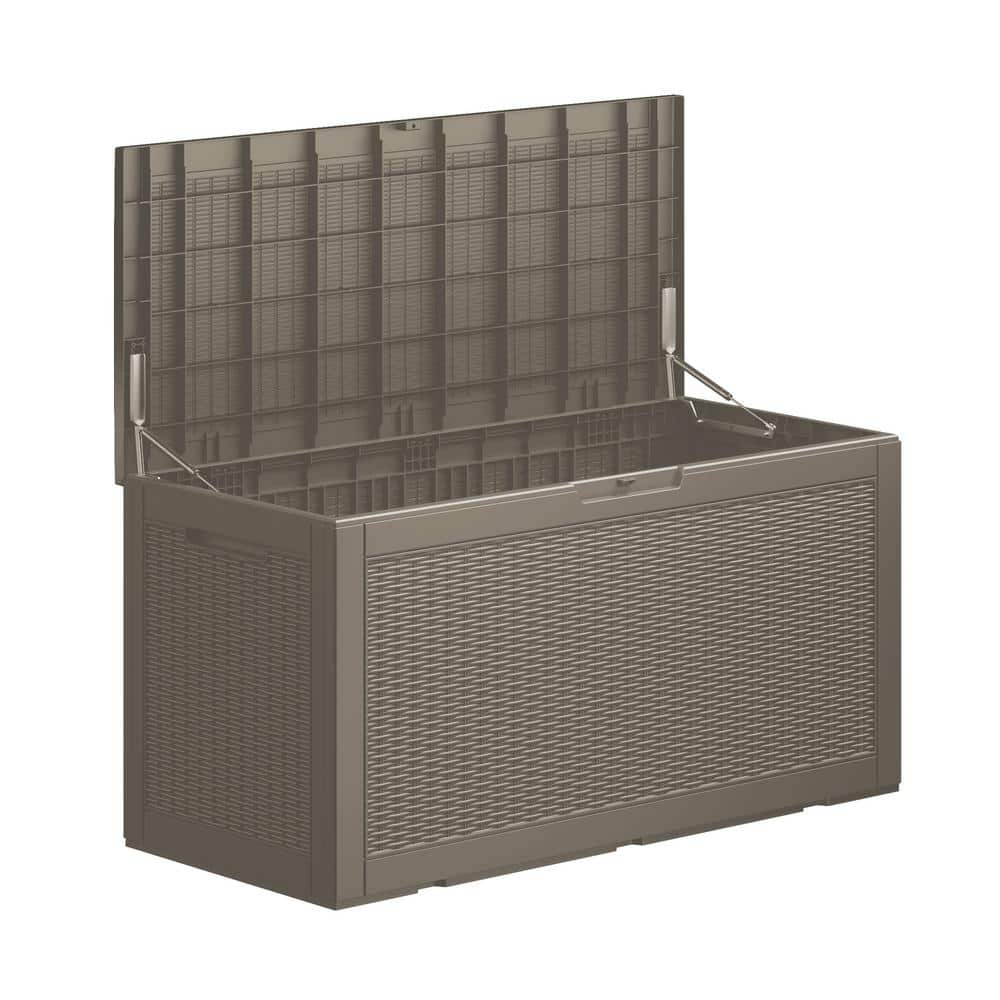 OUPES 100 Gal. Light Brown Wicker Resin Outdoor Deck Box OPS-100G-WKLB ...