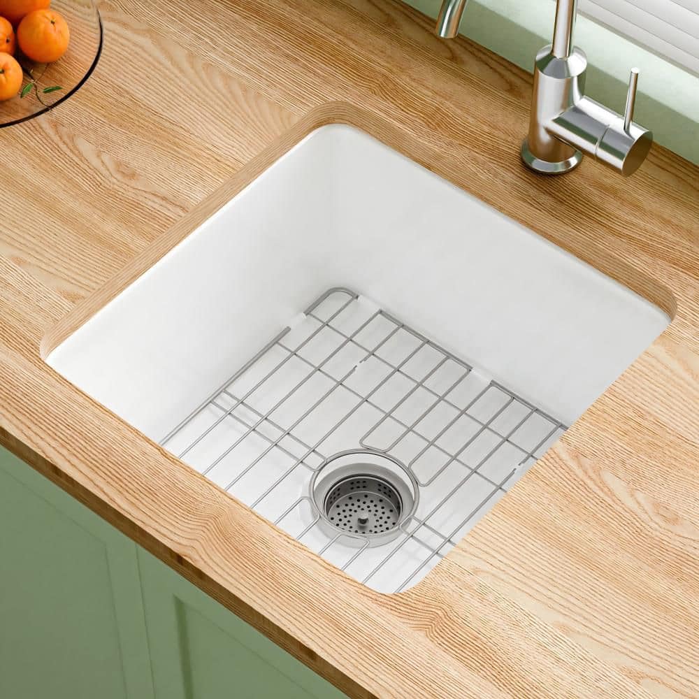 Kuomih 18 in. Fireclay Kitchen Sink Drop-in/Undermount Dual Mount ...