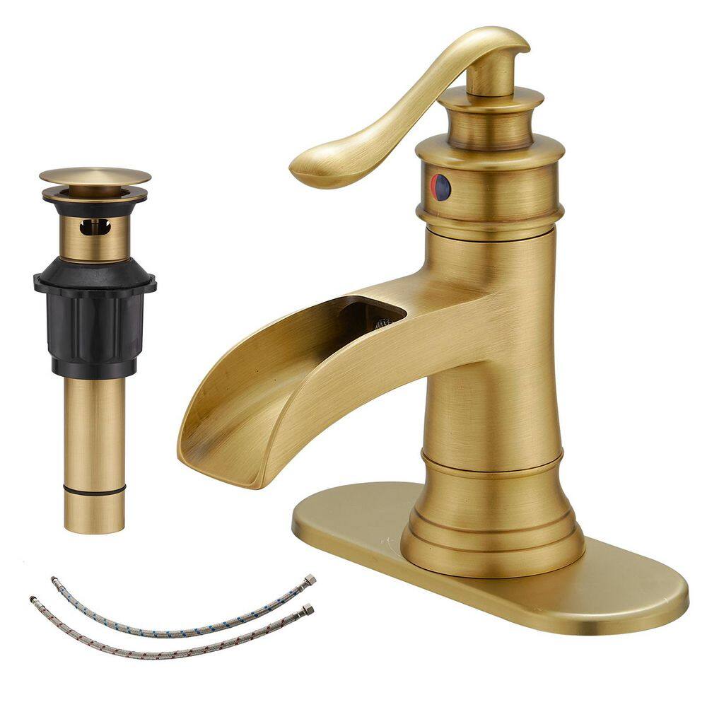 HOMEMYSTIQUE Waterfall Single Hole Single-Handle Low-Arc Bathroom ...