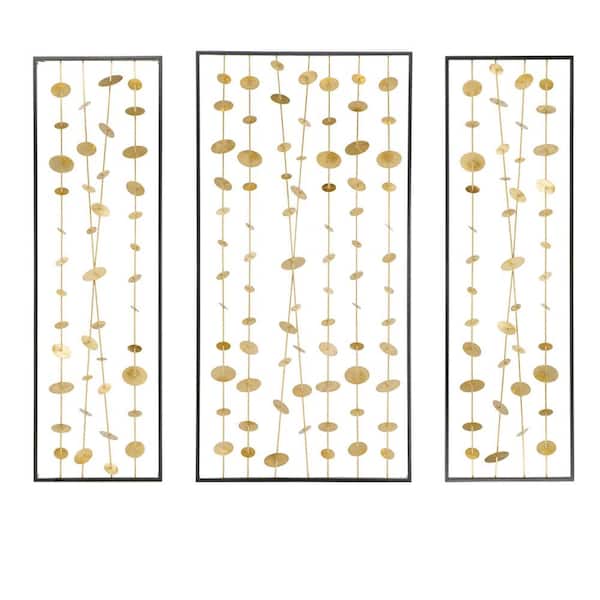 Benjara Gold and Black Metal Strings Design Decorative Wall Art (Set of ...