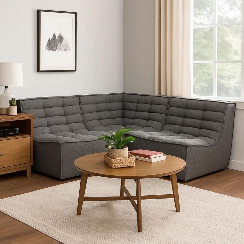 Benjara 106 in. Armless Polyester Corner Sectional Sofa in. Gray ...
