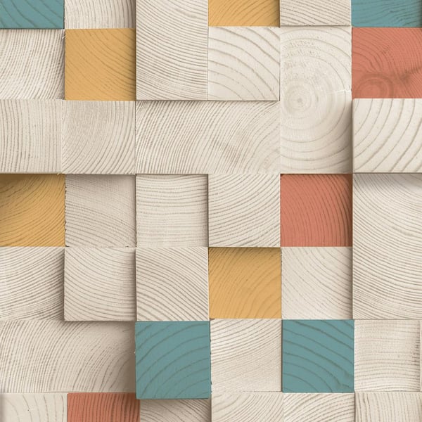 Veer Decor Wood Blocks Natural and Multi Colors Wallpaper Sample VRAR01 ...