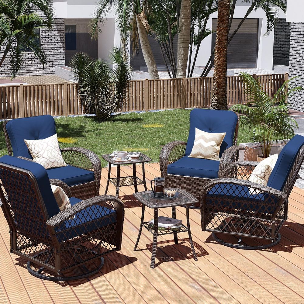 PATIO WATCHER 6-Piece Brown Metal Wicker 360° Patio Conversation ...