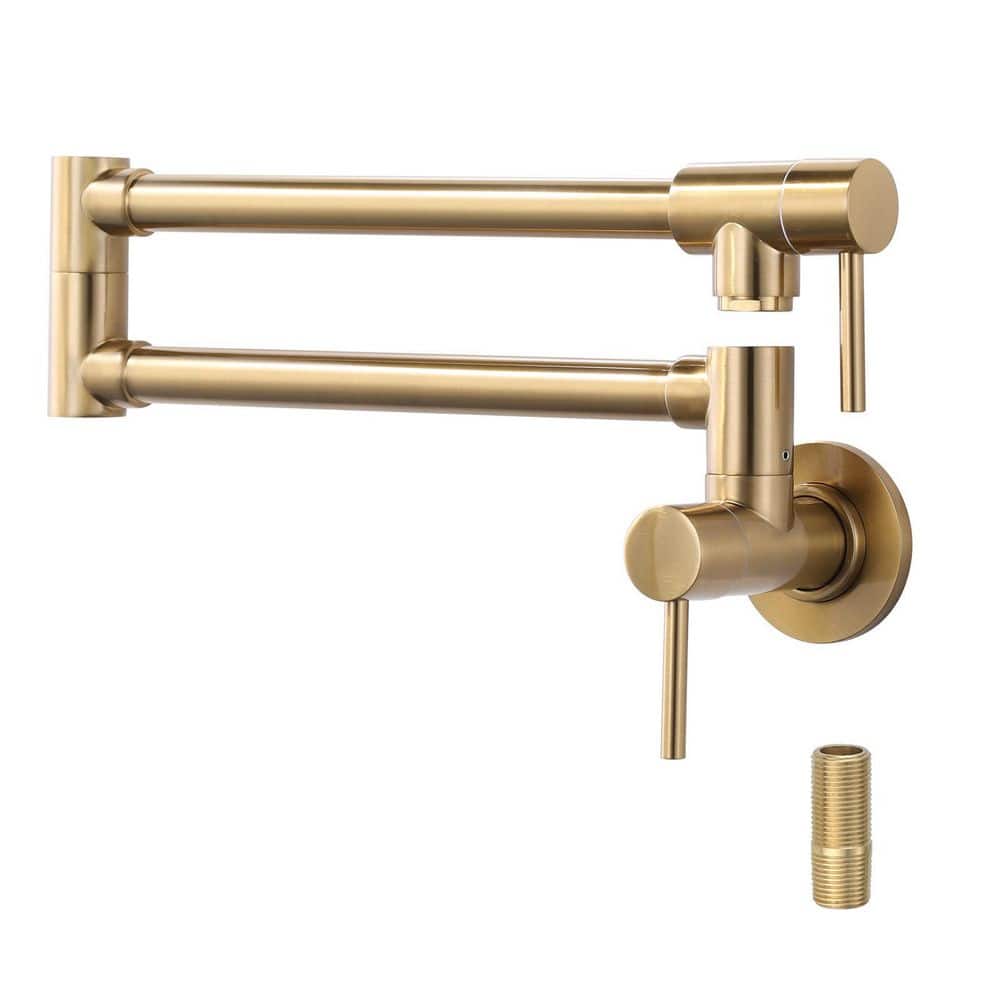 VEVETTA Wall Mounted Pot Filler with Double Handle in Gold VE-TM246G ...