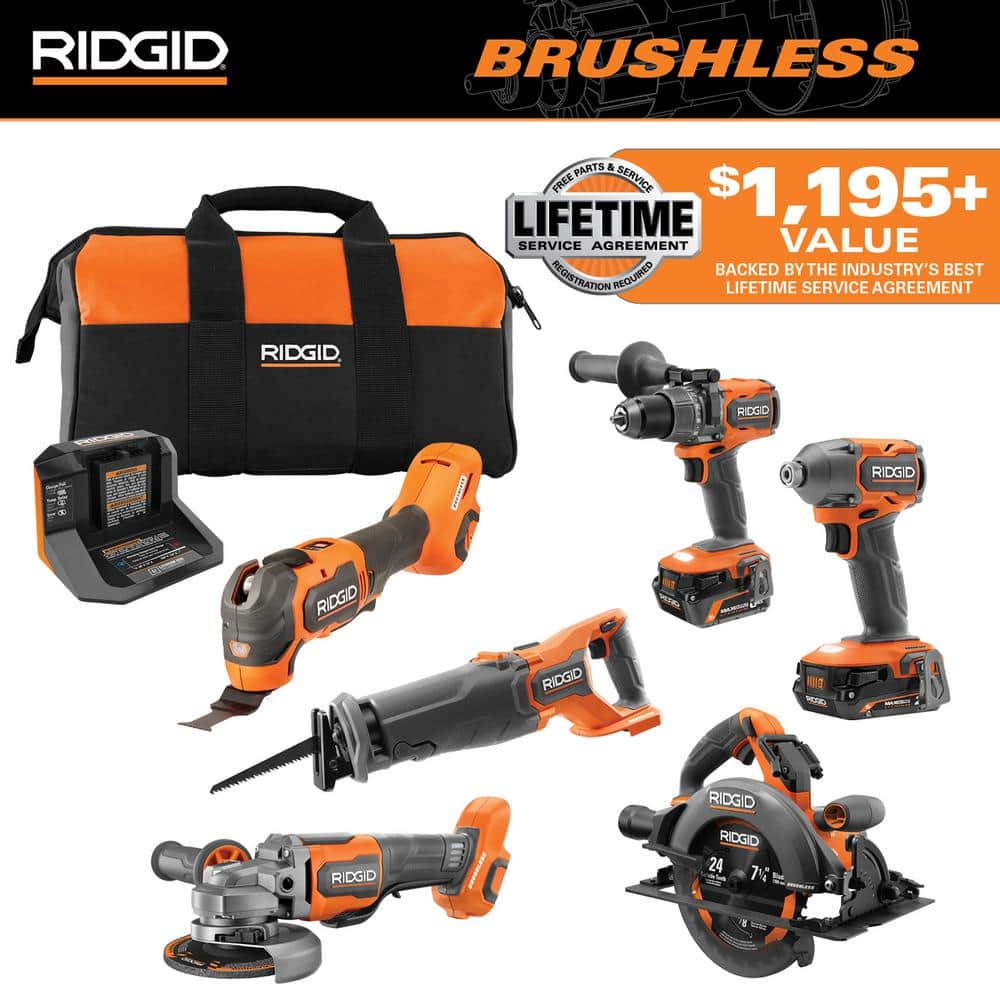 RIDGID 18V Brushless Cordless 6-Tool Combo Kit with 6.0 Ah and 2.0 Ah ...