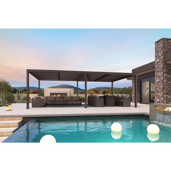 INMITOM 12 ft. x 20 ft. Black Aluminum Outdoor Adjustable Louvered ...