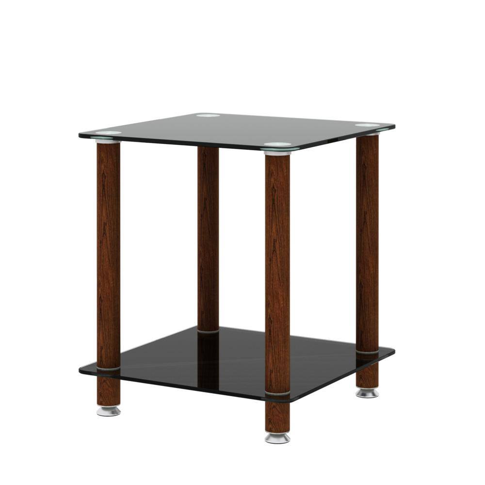 Black Square Walnut Outdoor Side Table,2-Tier Space End Table,Indoor ...