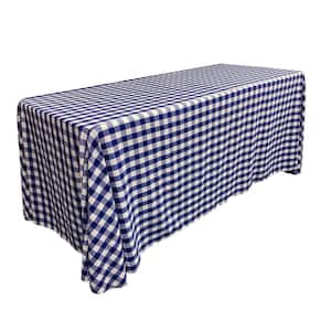 LA Linen "72 in. x 72 in. White and Royal Blue Polyester Gingham ...