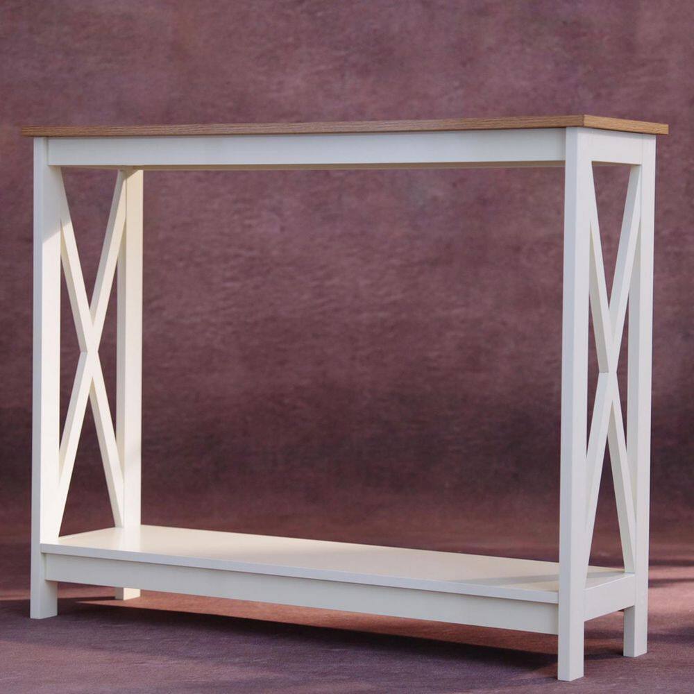 PHI VILLA 39.4 in. White MDF Standard Rectangle Wood Console Table with ...