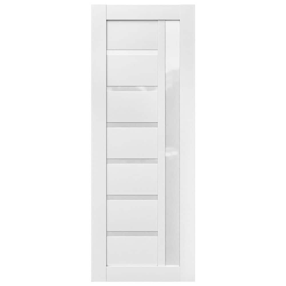 VILLAR HOME DESIGNS 32 in. x 92 in. 7 Panel Solid Wood 7-Lite Frosted ...